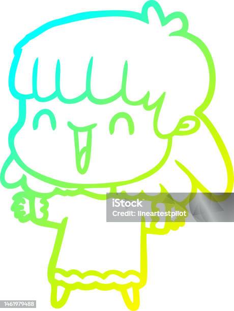 Dessin Au Trait Dégradé Froid Dune Femme De Dessin Animé Vecteurs