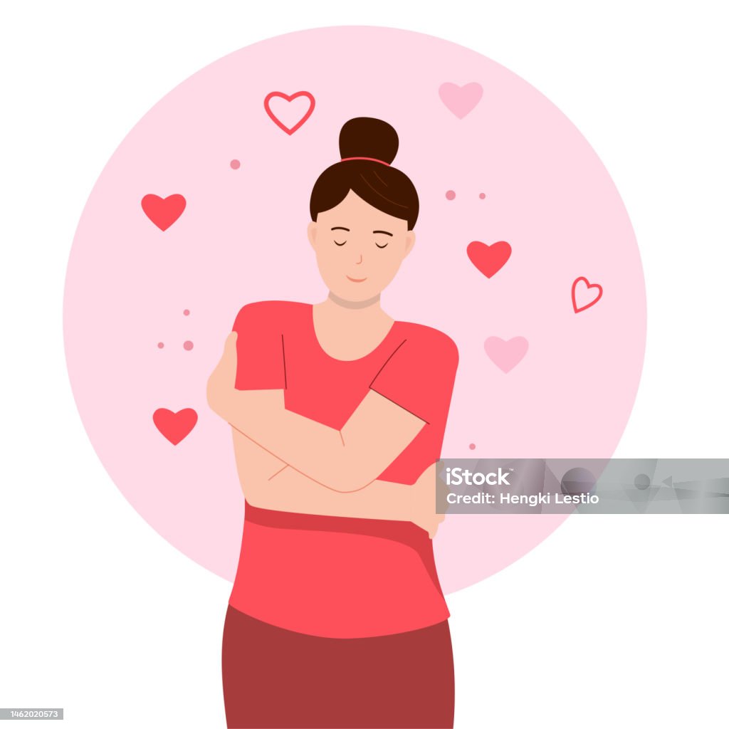 Vector Illustration Of Woman Hugging Herself Stock Illustration