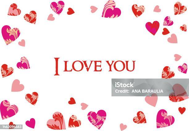 Love You Red Calligraphy Inscription With Red And Pink Hearts Aroud Stock Illustration