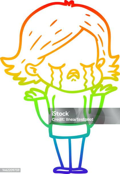 Dessin Au Trait Dégradé Arcenciel Dune Fille De Dessin Animé Pleurant