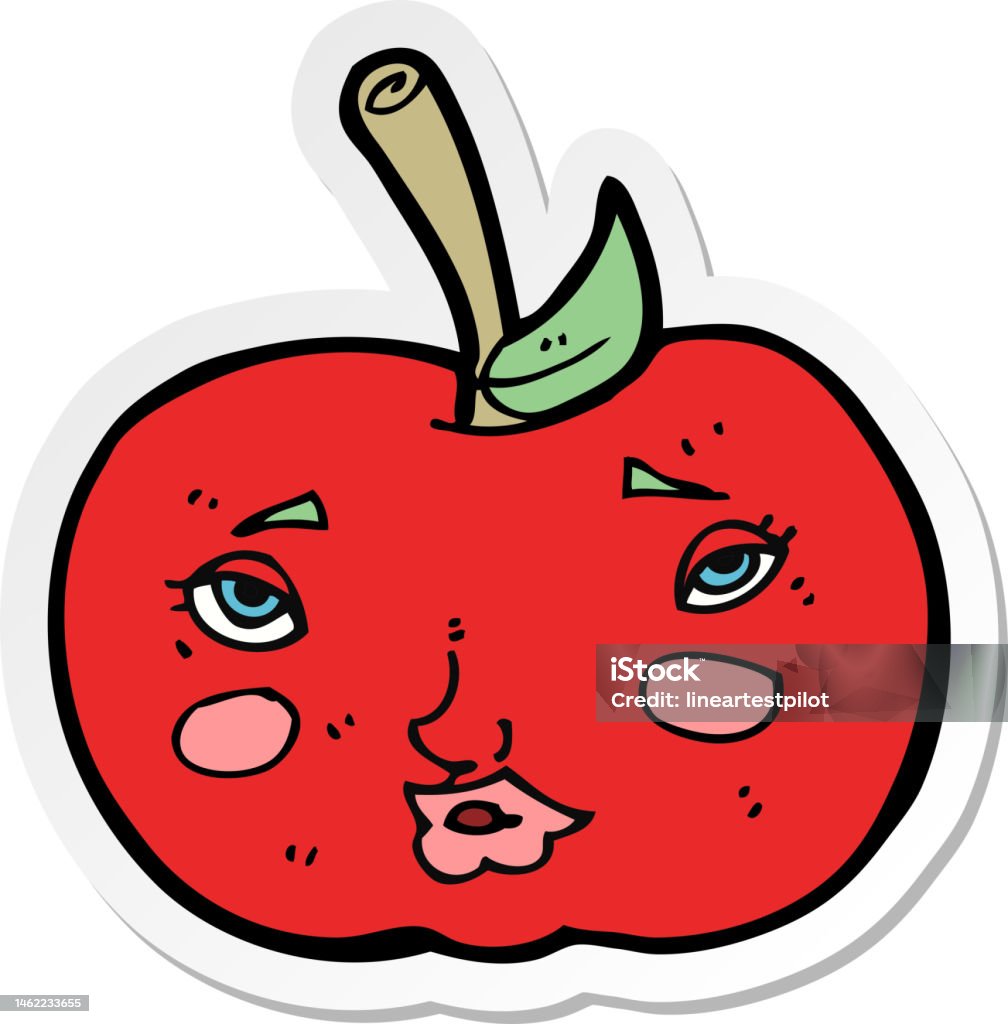 Stiker Apel Kartun Dengan Wajah Ilustrasi Stok Unduh Gambar Sekarang