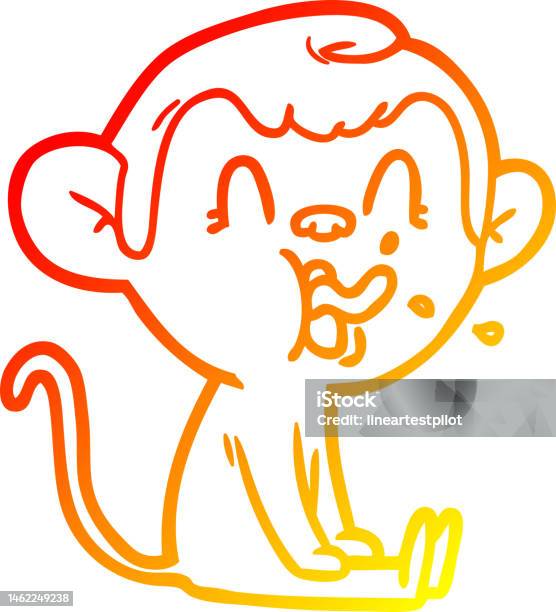 Dessin Au Trait Dégradé Chaud Dun Singe De Dessin Animé Fou Assis
