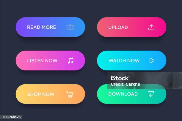3d Click Here Web Buttons Set Of Action Button Hand Cursor And Arrow Pointing Click Link Buttons