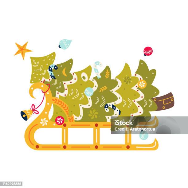 Vektor Kartun Pohon Natal Lucu Dan Ilustrasi Kereta Luncur Terisolasi ... Vektor Kartun Pohon Natal Lucu Dan Ilustrasi Kereta Luncur Terisolasi ...