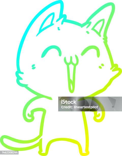 Dessin Au Trait Dégradé Froid Dun Chat De Dessin Animé Heureux Miaulant