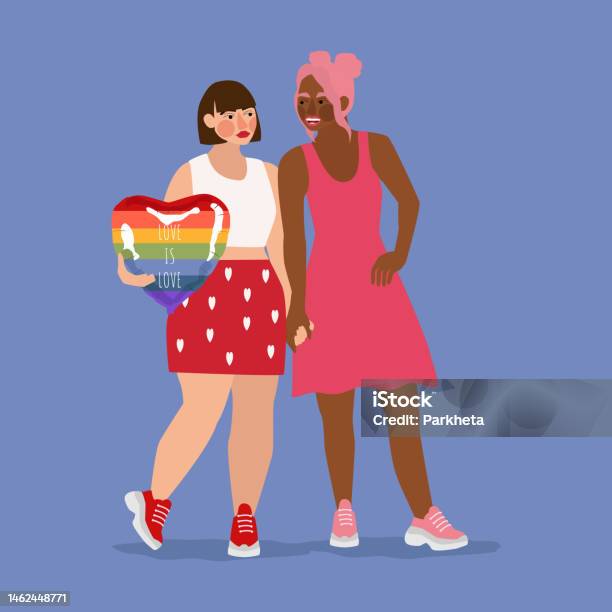 Ilustración De Ilustración Vectorial De Pareja Lesbiana Lgbt Enamorada