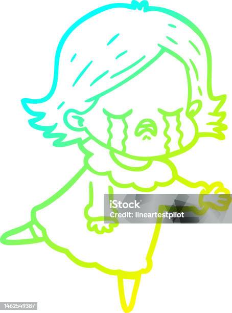 Dessin Au Trait Dégradé Froid Dune Fille De Dessin Animé Pleurant