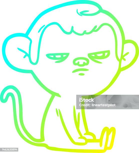 Dessin Au Trait Dégradé Froid Dun Singe Agacé De Dessin Animé Vecteurs