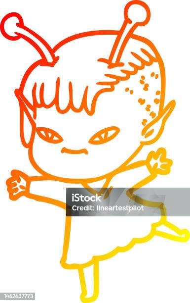 Dessin Au Trait Dégradé Chaud Dune Jolie Fille Extraterrestre De Dessin