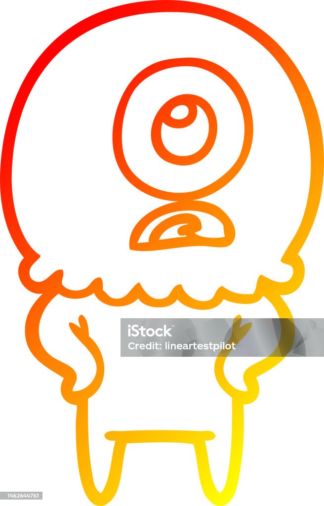 Dessin Au Trait Dégradé Chaud Dun Dessin Animé Cyclope Extraterrestre