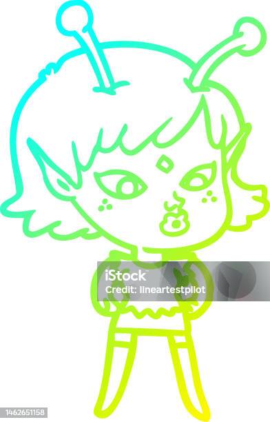 Dessin Au Trait Dégradé Froid Dune Jolie Fille Extraterrestre De Dessin