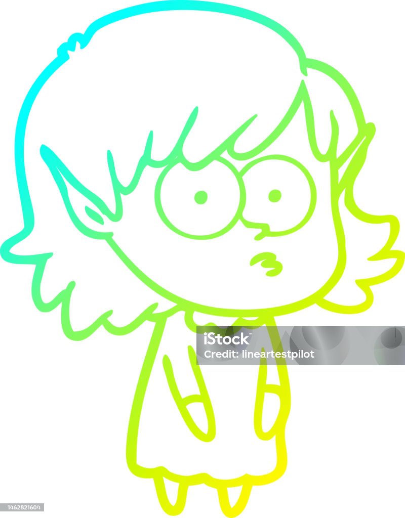 Dessin Au Trait Dégradé Froid Dune Fille Elfe De Dessin Animé Regardant
