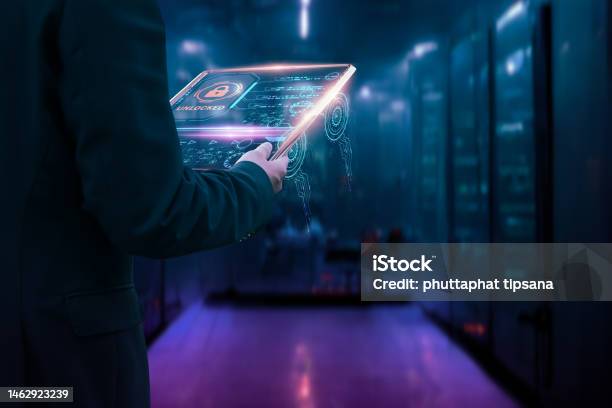 Engineer Programmer Futuristic In Server Database Network Information Roomdiagnostics And
