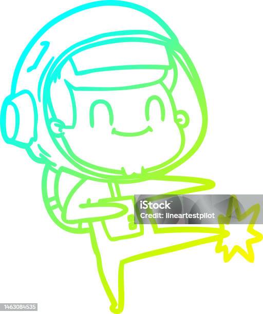 Dessin Au Trait Dégradé Froid Dun Astronaute De Dessin Animé Heureux