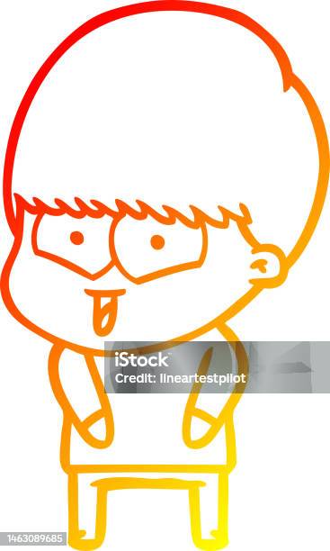 Dessin Au Trait Dégradé Chaud Dun Garçon Heureux De Dessin Animé