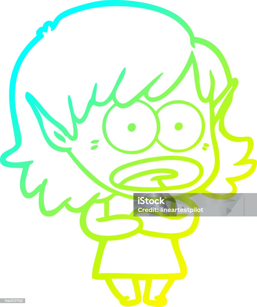 Dessin Au Trait Dégradé Froid Dune Fille Elfe Choquée Par Un Dessin