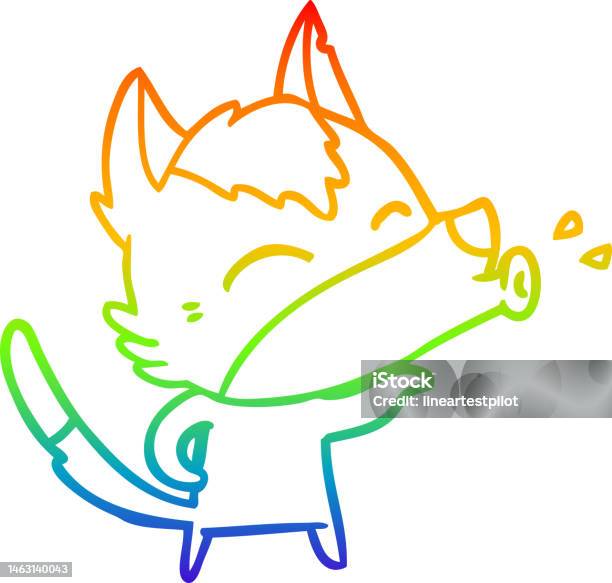 Dessin Au Trait Dégradé Arcenciel Dun Dessin Animé De Loup Hurlant