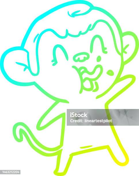 Dessin Au Trait Dégradé Froid Dun Singe De Dessin Animé Fou Vecteurs