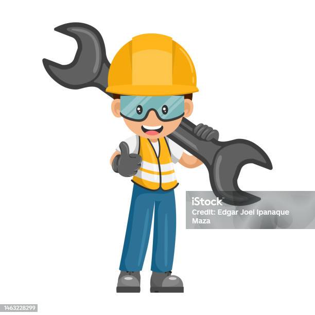 Pekerja Industri Dengan Kunci Pas Mekanik Dengan Acungan Jempol Konsep ... Pekerja Industri Dengan Kunci Pas Mekanik Dengan Acungan Jempol Konsep ...