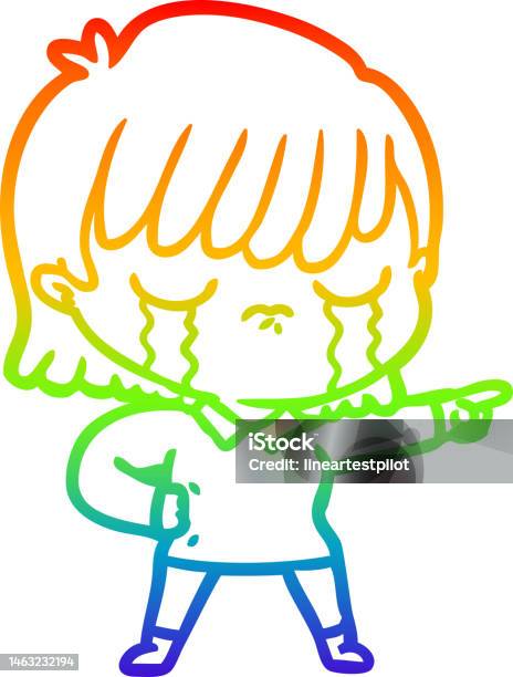 Dessin Au Trait Dégradé Arcenciel Dune Femme De Dessin Animé Pleurant