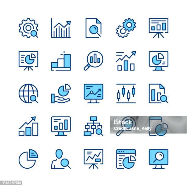 Data Analysis Line Icons Set Of Data Analysis Icons Blue Color Outline Stroke Symbols Vector
