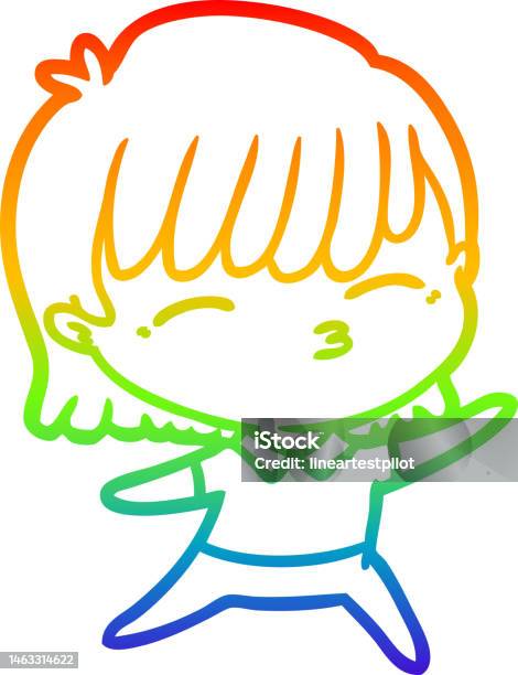 Dessin Au Trait Dégradé Arcenciel Dune Femme De Dessin Animé Vecteurs