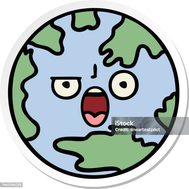 Sticker Of A Cute Cartoon Planet Earth Stock Illustration Download