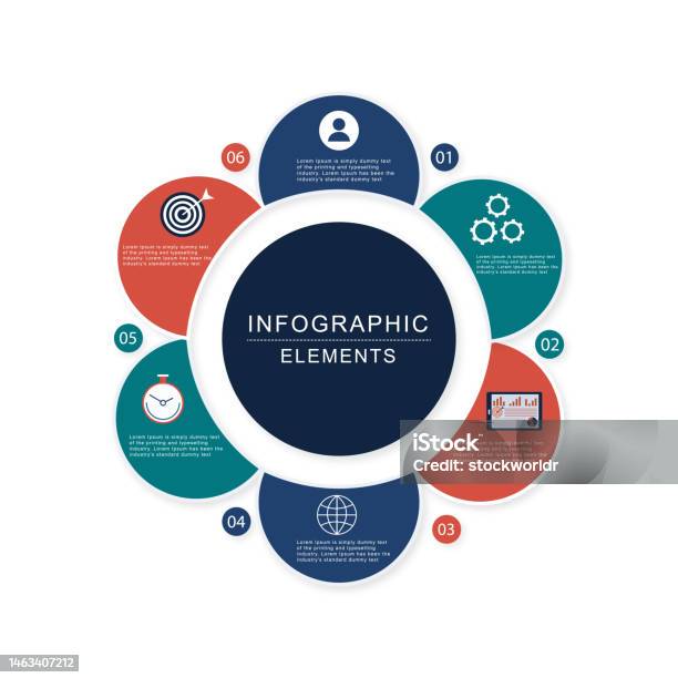 Lingkaran Infografis Vektor Diagram Siklus Dengan 6 Opsi Ilustrasi Stok