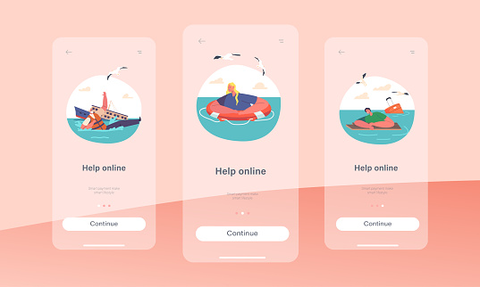 Bantuan Halaman Aplikasi Seluler Online Templat Layar Onboard Wisatawan
