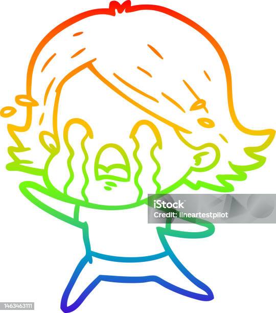 Dessin Au Trait Dégradé Arcenciel Dune Femme De Dessin Animé Pleurant