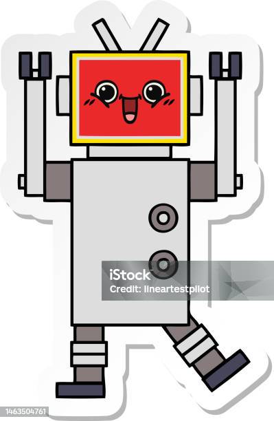 Autocollant Dun Mignon Robot De Dessin Animé Heureux Vecteurs Libres De