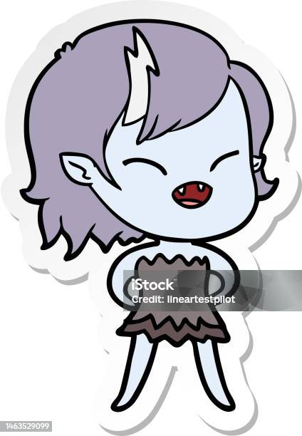 Autocollant Dune Fille Vampire Riant De Dessin Animé Vecteurs Libres De