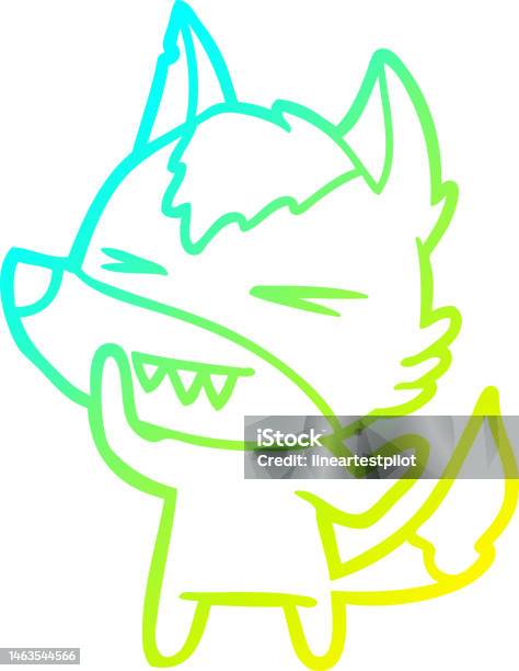 Dessin Au Trait Dégradé Froid Dun Dessin Animé De Loup En Colère