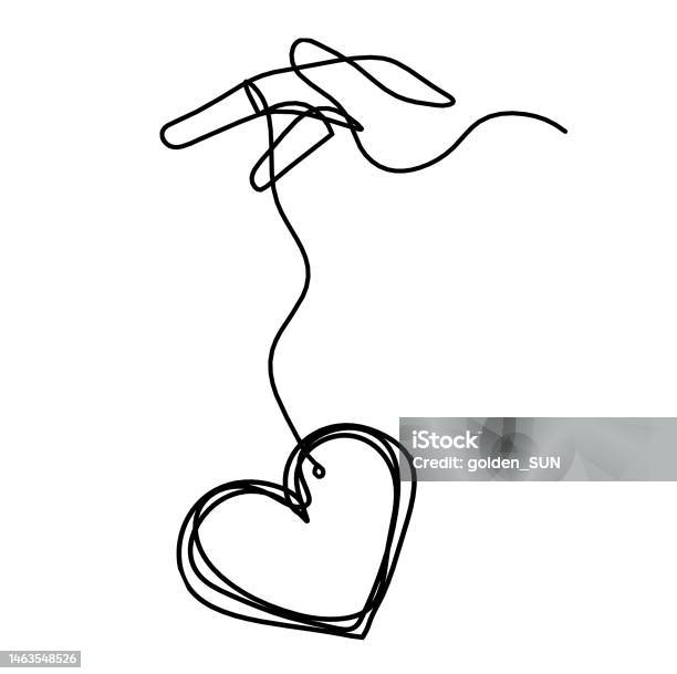 Cœur Abstrait À La Main Comme Dessin Au Trait Continu Sur Blanc