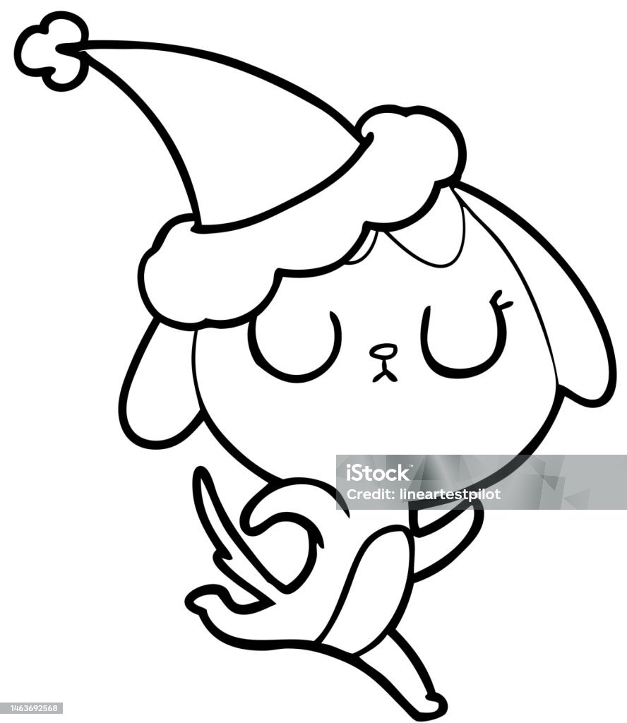 Joli Dessin Au Trait Dessiné À La Main Dun Chien Portant Un Chapeau De