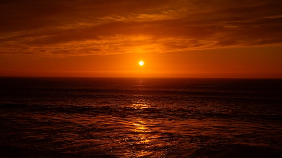 Beautiful Bright Orange Sunset Sky Over The Playas De Rosarito Mexico