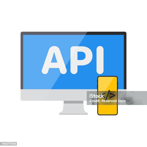 Application Programming Interface Api Coding With Desktop Computer And Smartphone Vector Icon