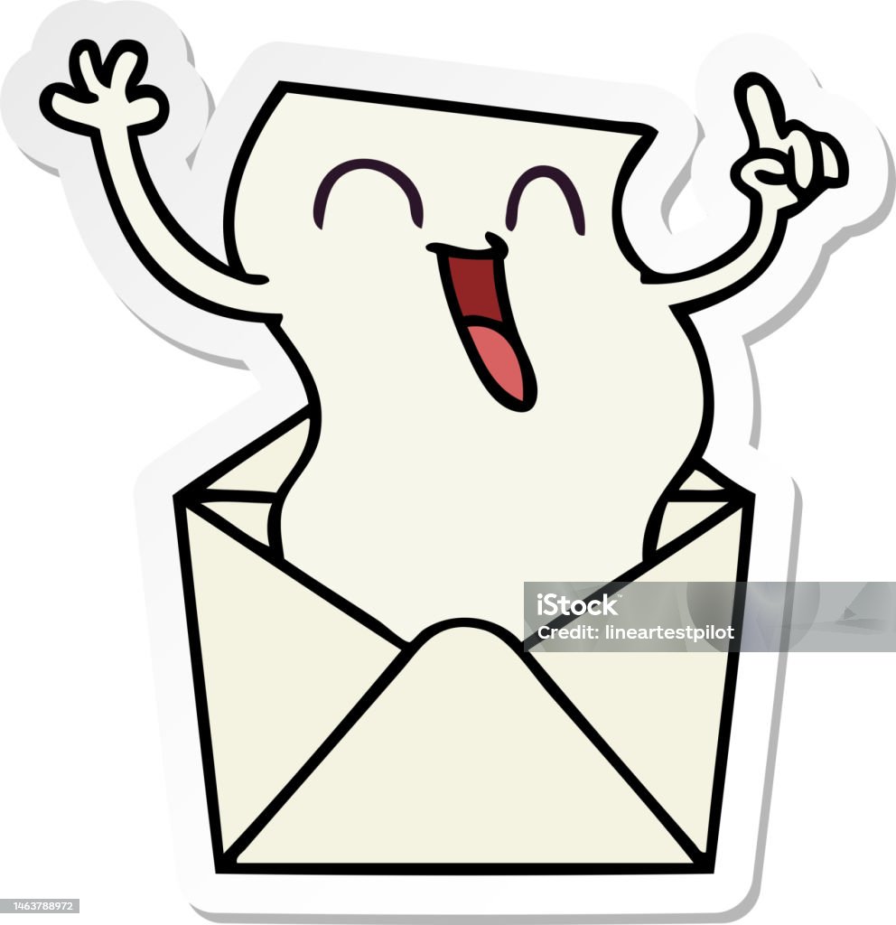 Stiker Surat Bahagia Kartun Bergambar Tangan Yang Unik Ilustrasi Stok Unduh Gambar Sekarang