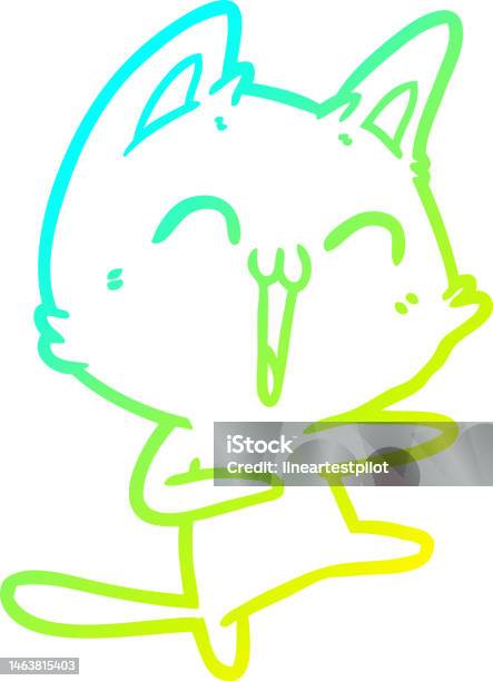 Dessin Au Trait Dégradé Froid Dun Chat De Dessin Animé Heureux Miaulant