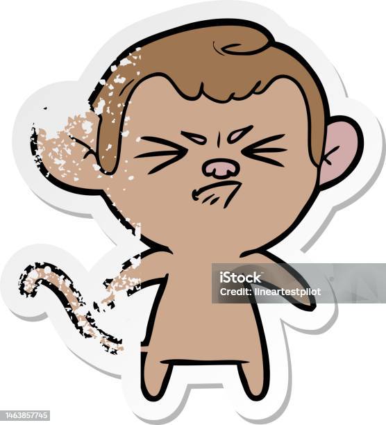 Autocollant En Détresse Dun Singe En Colère De Dessin Animé Vecteurs