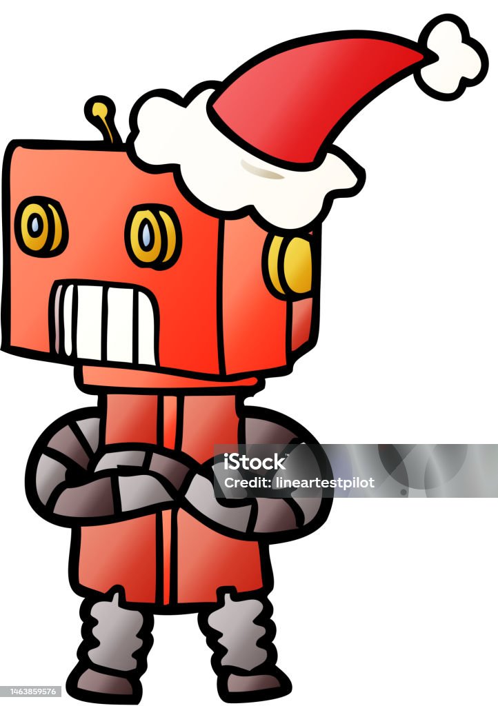 Dessin Animé Dégradé Dessiné À La Main Dun Robot Portant Un Chapeau De