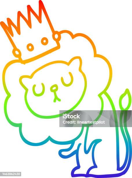 Dessin Au Trait Dégradé Arcenciel Dun Lion De Dessin Animé Avec