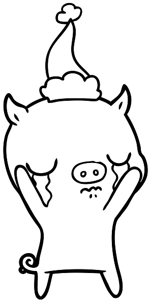 Dessin Au Trait Dessiné À La Main Dun Cochon Pleurant Portant Un