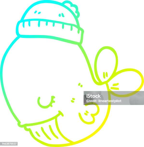 Dessin Au Trait Dégradé Froid Dune Baleine De Dessin Animé Portant Un
