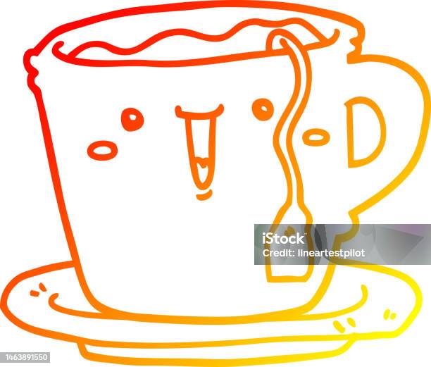 Dessin Au Trait Dégradé Chaud Dune Jolie Tasse Et Soucoupe De Dessin