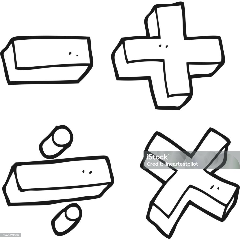 Freehand Drawn Black And White Cartoon Math Symbols Stock Illustration