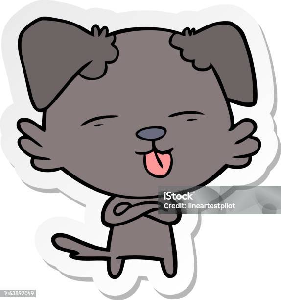 Autocollant Dun Chien De Dessin Animé Sortant La Langue Vecteurs Libres