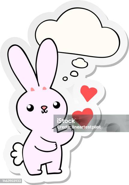 Lapin De Dessin Animé Mignon Avec Des Cœurs Damour Avec Bulle De Pensée
