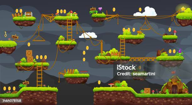 2d Arcade Retro Game Night Level Map Interface Stock Illustration