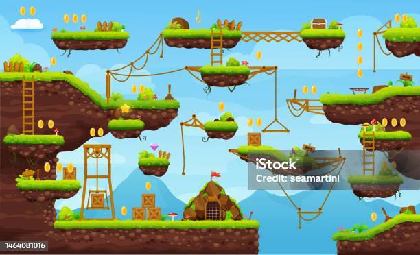 Retro 2d Arcade Game Level Map Interface Vektorgrafik Och Fler Bilder